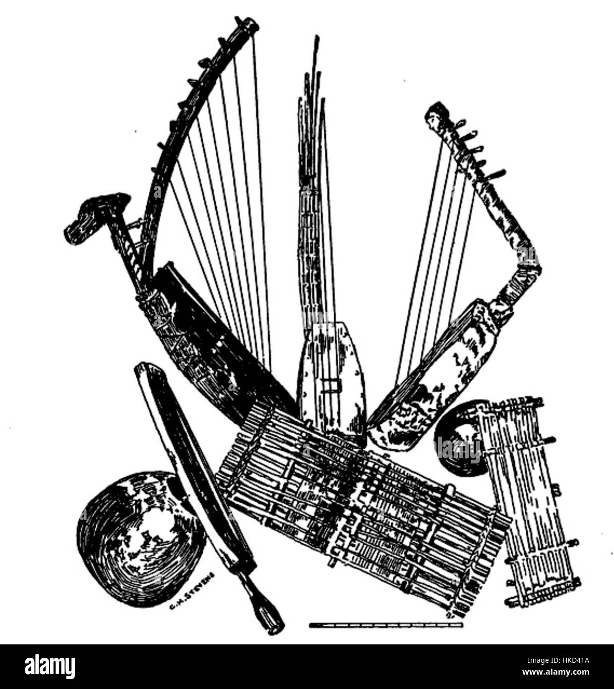 This painting by THOM features harps and zithers, two traditional ...