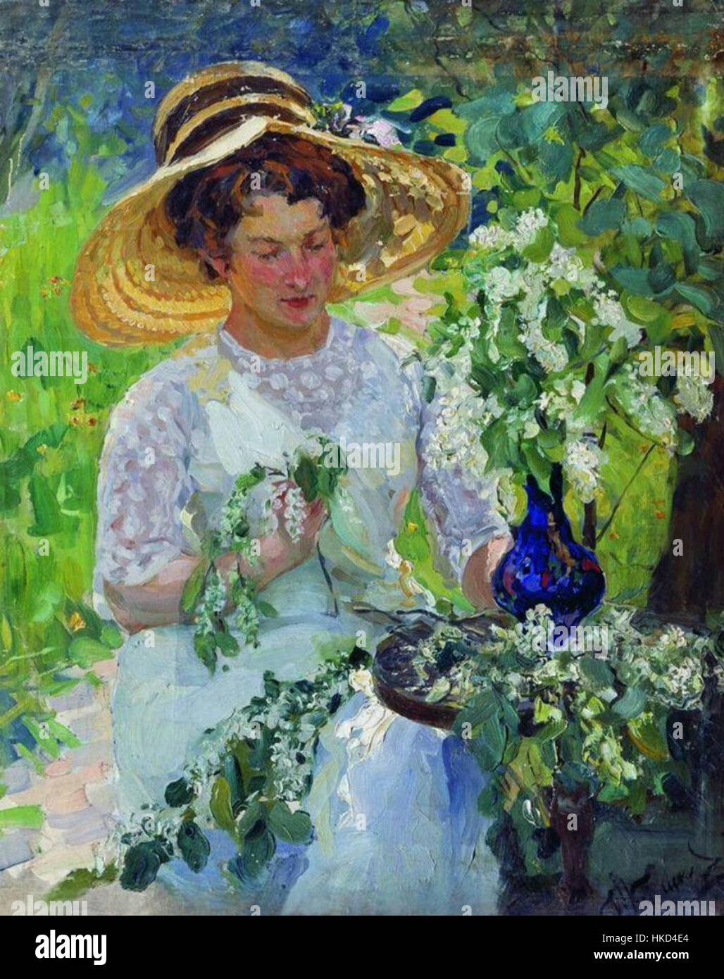 Ivan Kulikov's 1912 painting 'Bird Cherry' features a landscape scene ...