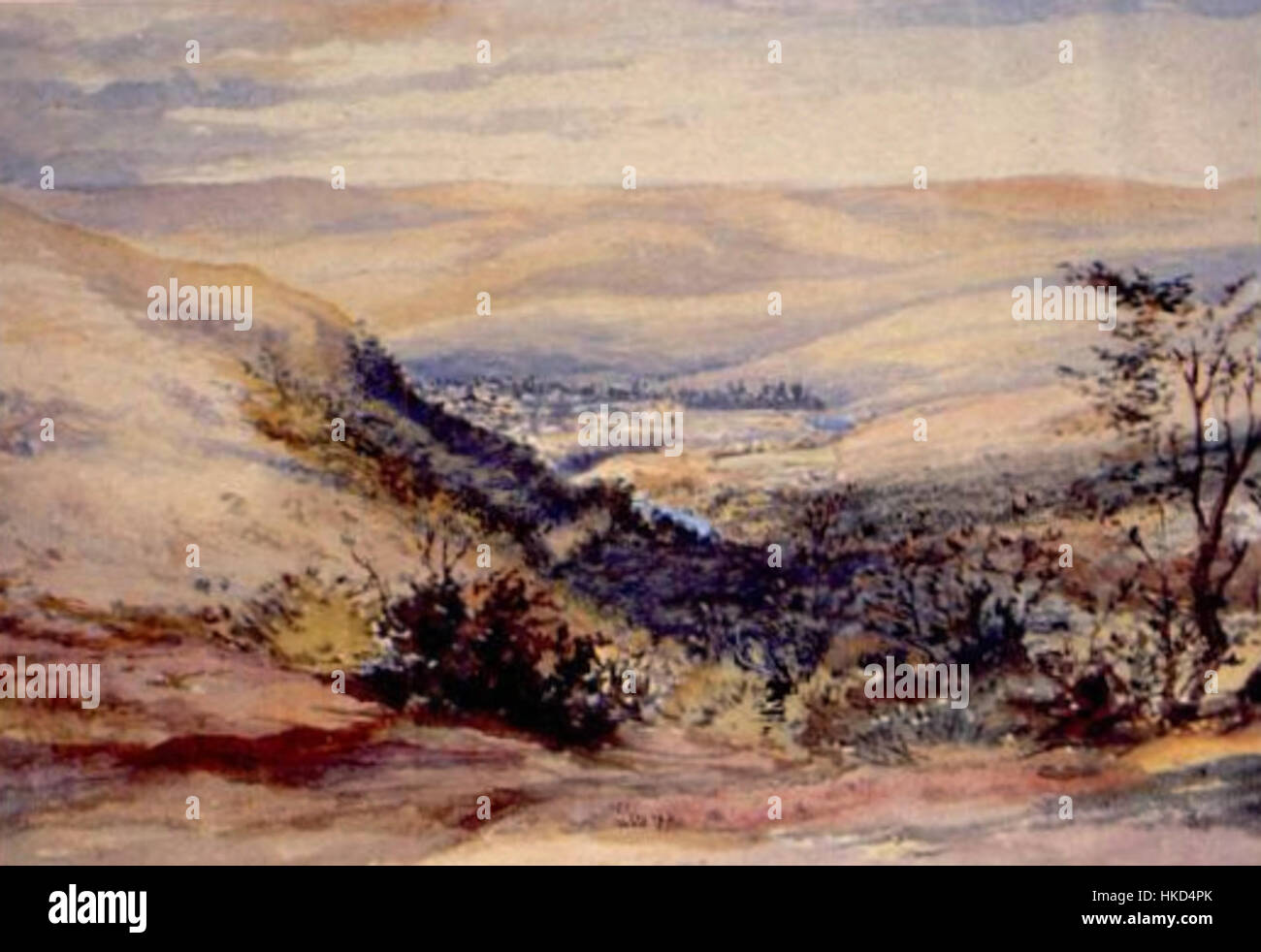 A historical painting of the King Williams Town Frontier Fort, situated ...