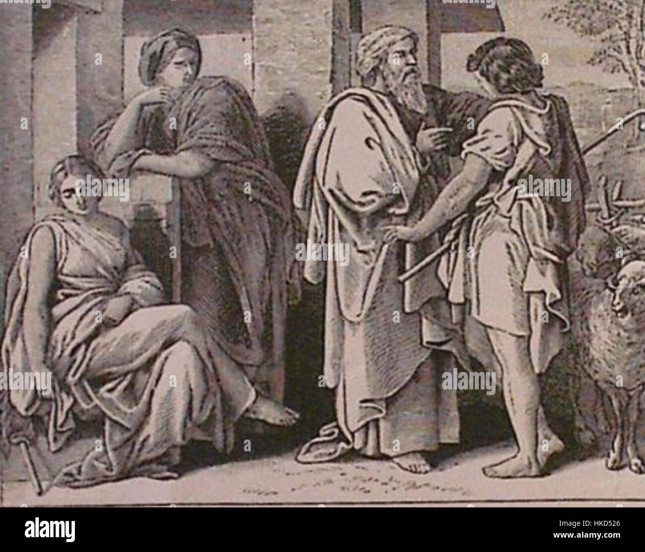 The artwork 'Laban Engages Jacob' illustrates a pivotal moment from the ...