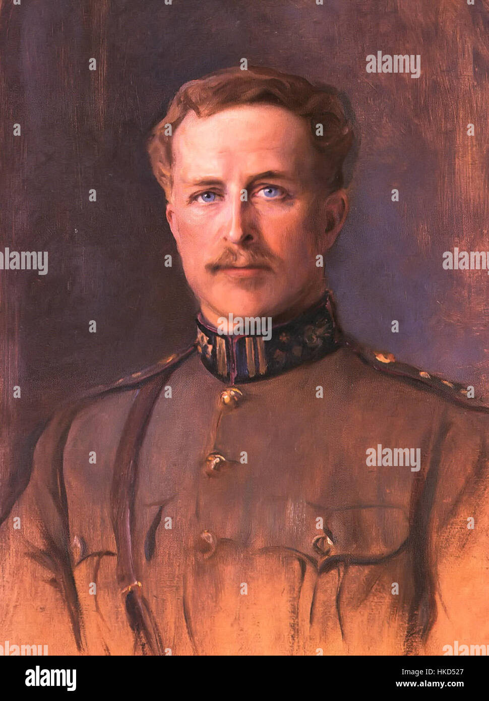 This oil painting depicts King Albert I of Belgium, capturing his regal ...