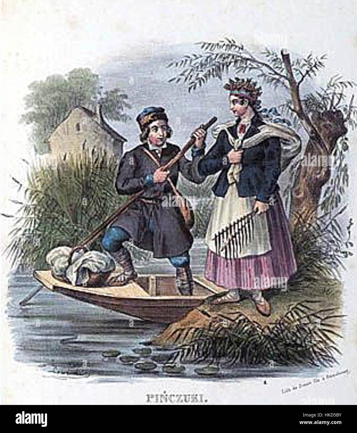 This artwork showcases traditional Polish folk costumes, depicting ...