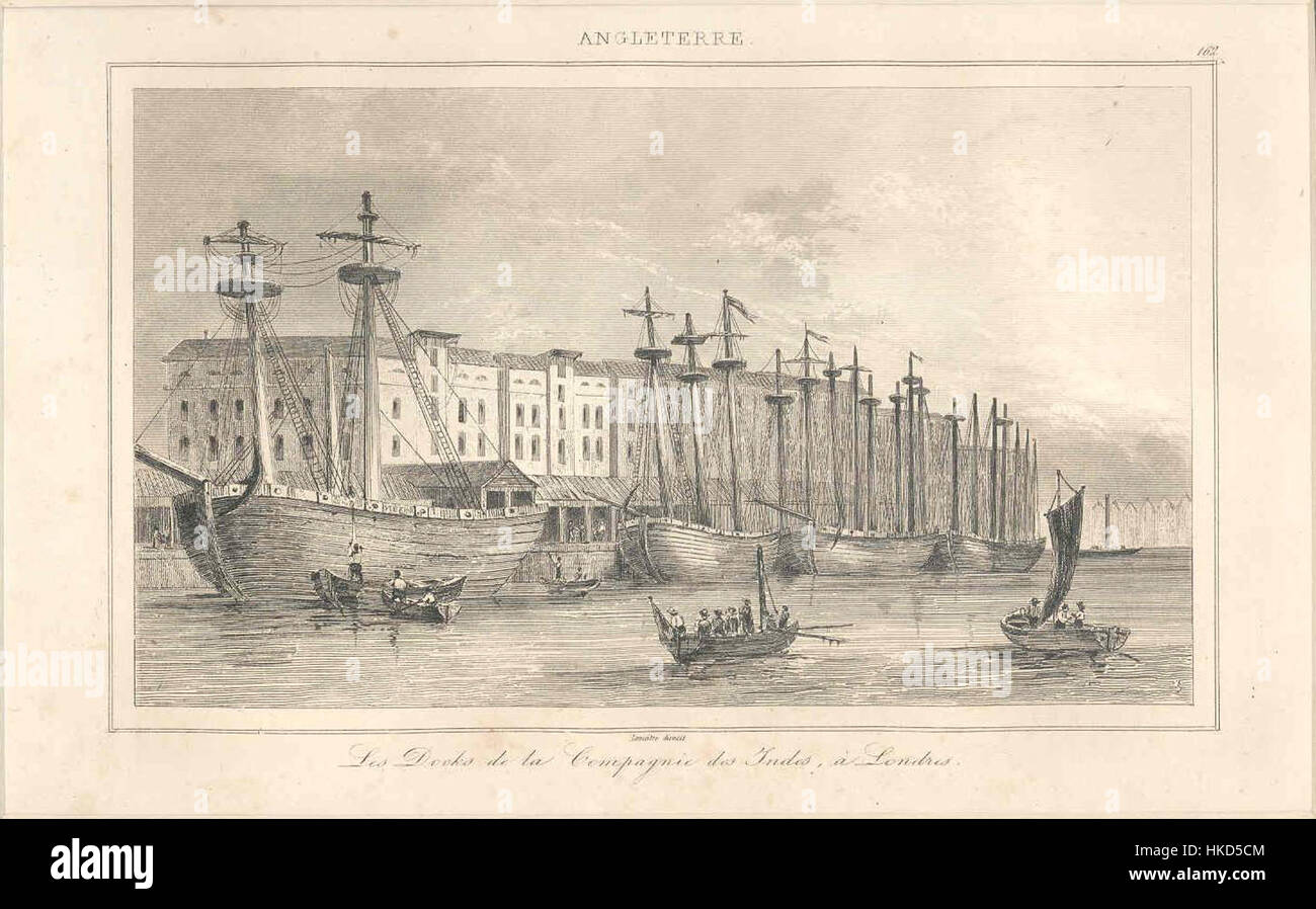 This painting illustrates the bustling East India Company docks during ...