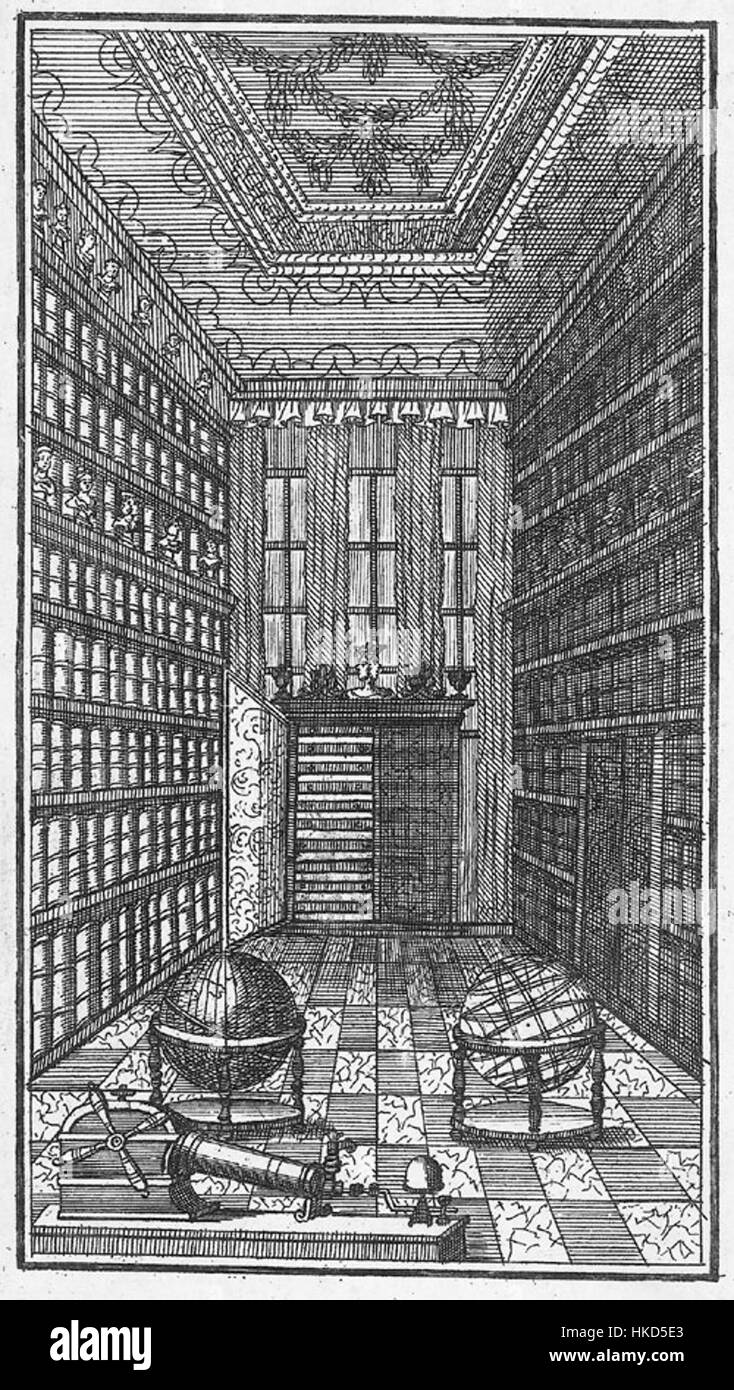 This 1735 painting of a library features large globes, a popular symbol ...