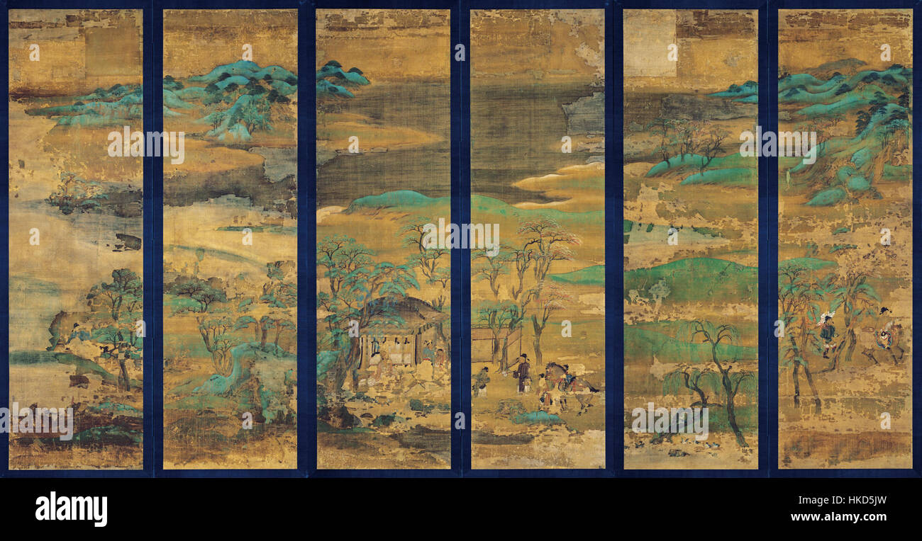 This artwork depicts the landscape screens of Toji, an iconic Buddhist ...