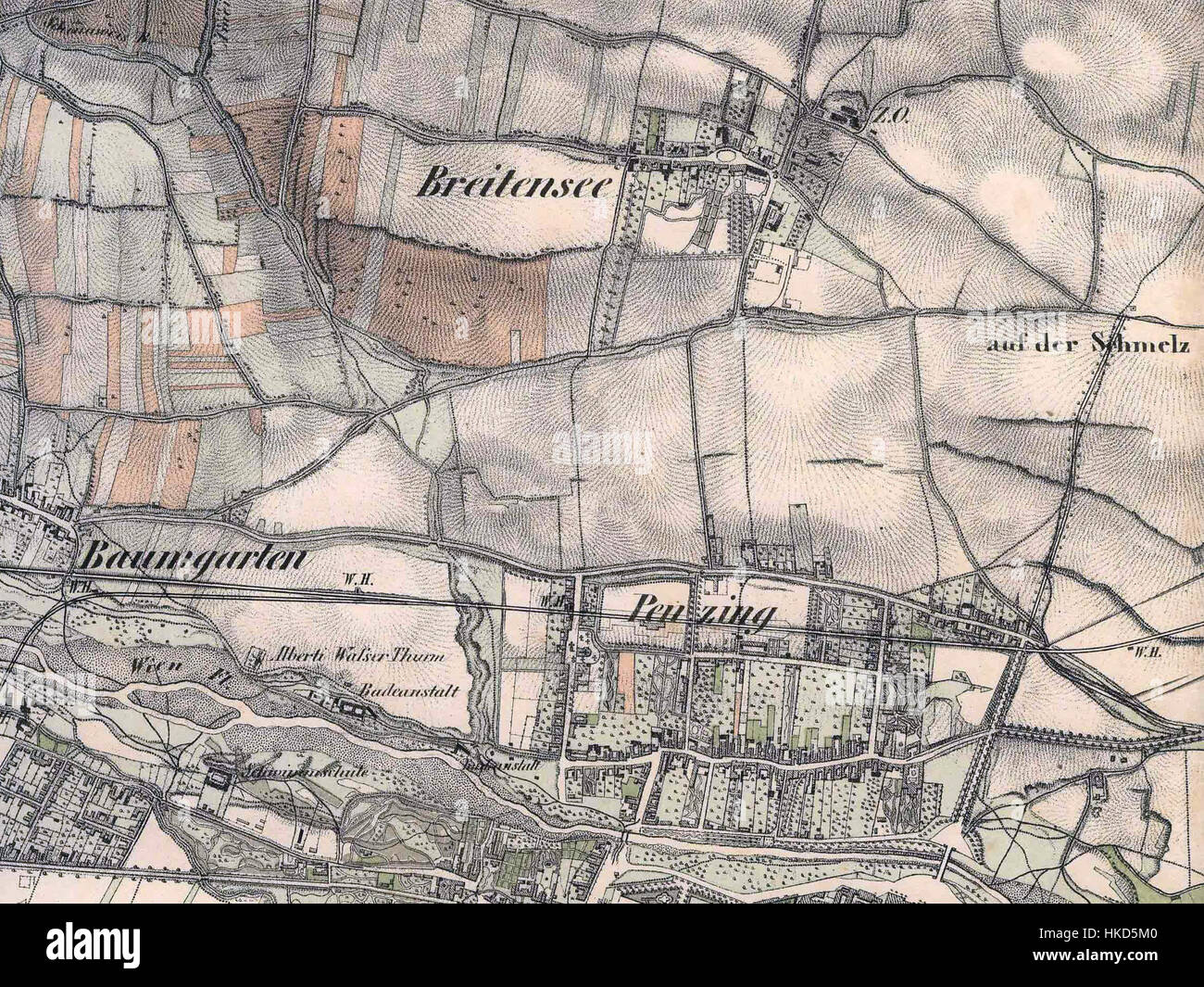 This artwork features the architectural plan for the area of Penzing in ...