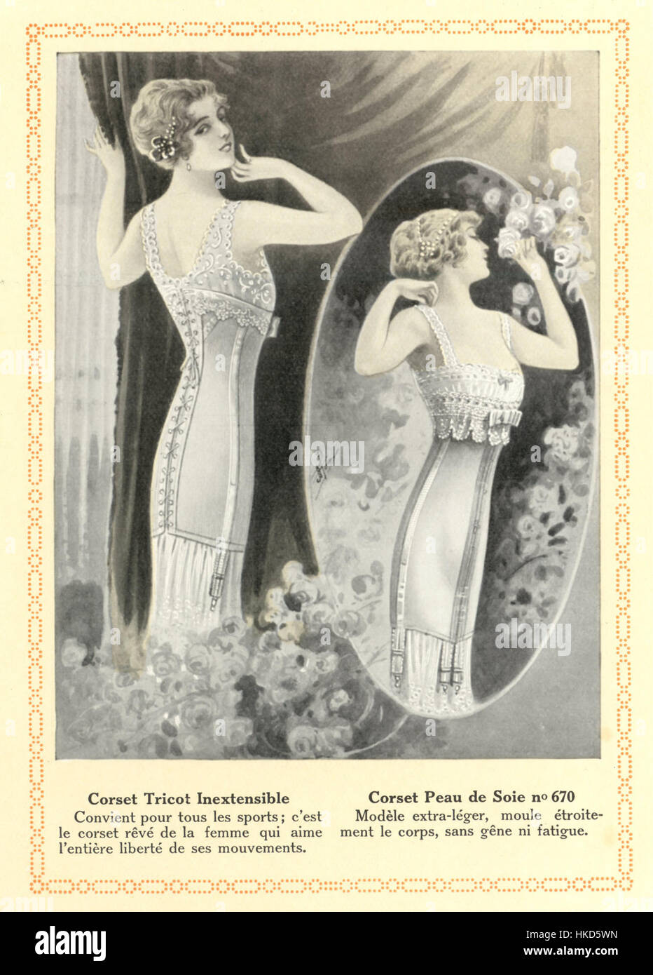 'Les Corsets Le Furet Paris 16' is a vintage advertisement-style ...
