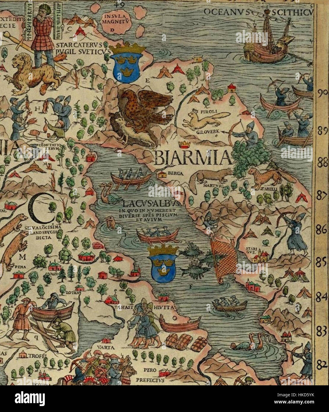 This historical map depicts Biarmia, an ancient region of northern ...