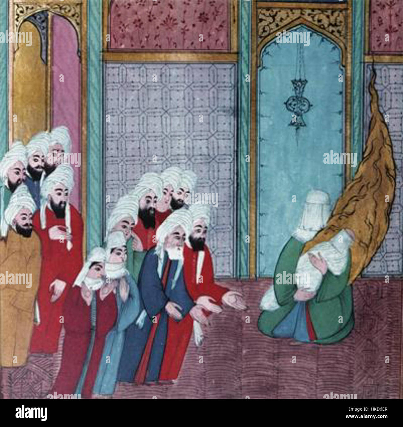 This artwork depicts an Islamic historical figure or scene related to ...