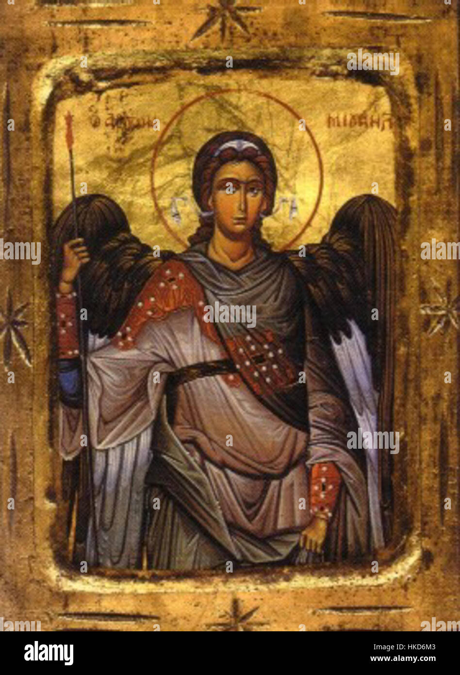 This artwork features an icon of St. Michael, likely created in a ...