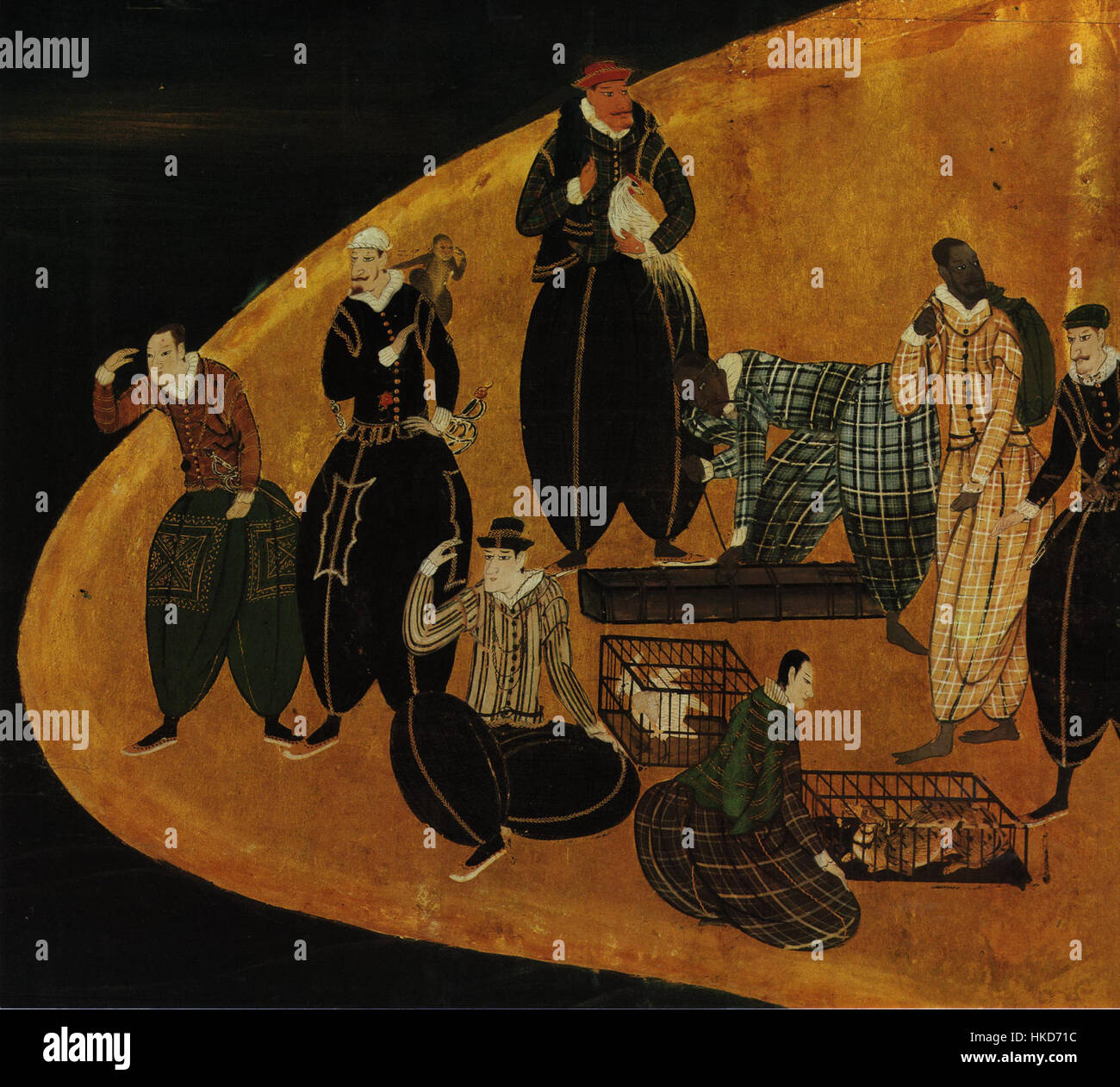 A Namban-style painting depicting Portuguese traders in Japan during ...