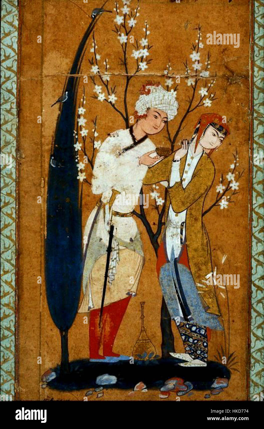This Persian miniature painting, created in 1570, captures the theme of ...