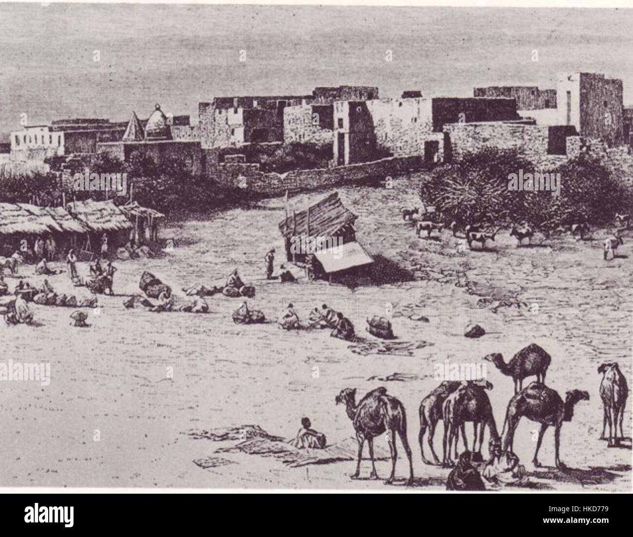 The painting 'Mogadishu Marketplace 1882' captures a bustling scene ...