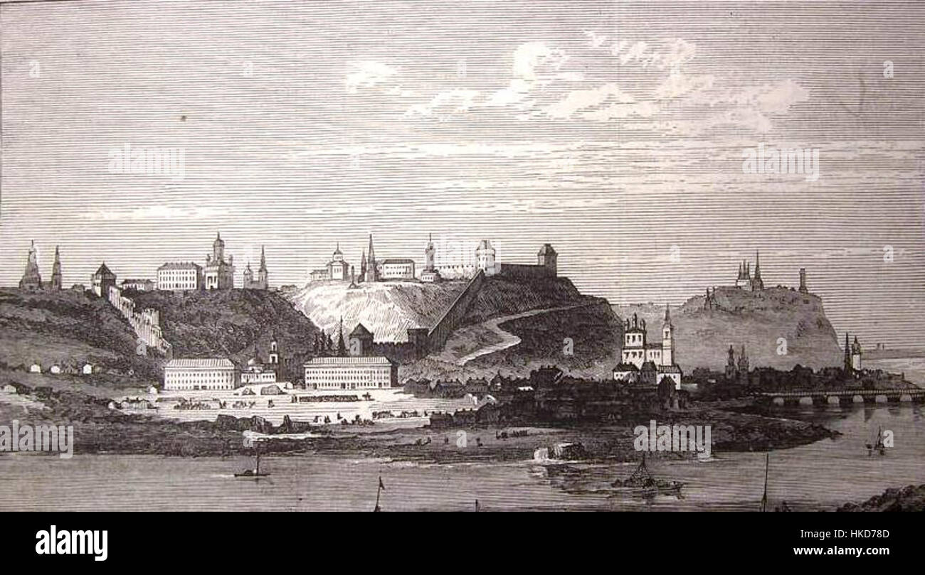 This historical painting of Novgorod (Nizhny Novgorod) in 1875 portrays ...