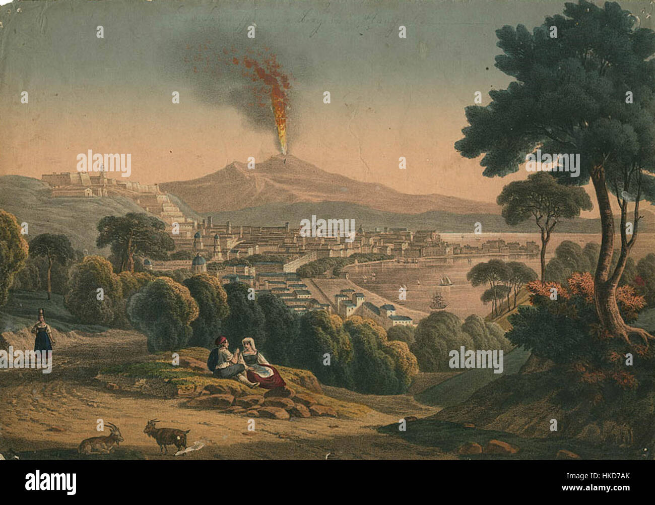 This lithograph titled 'Neapel und Vesuv' illustrates the city of ...