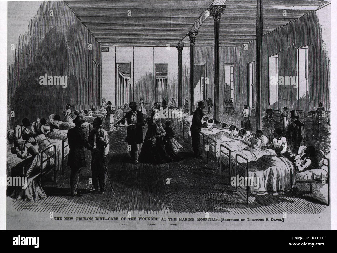 This artwork by Theodore R. Davis depicts wounded individuals from the ...