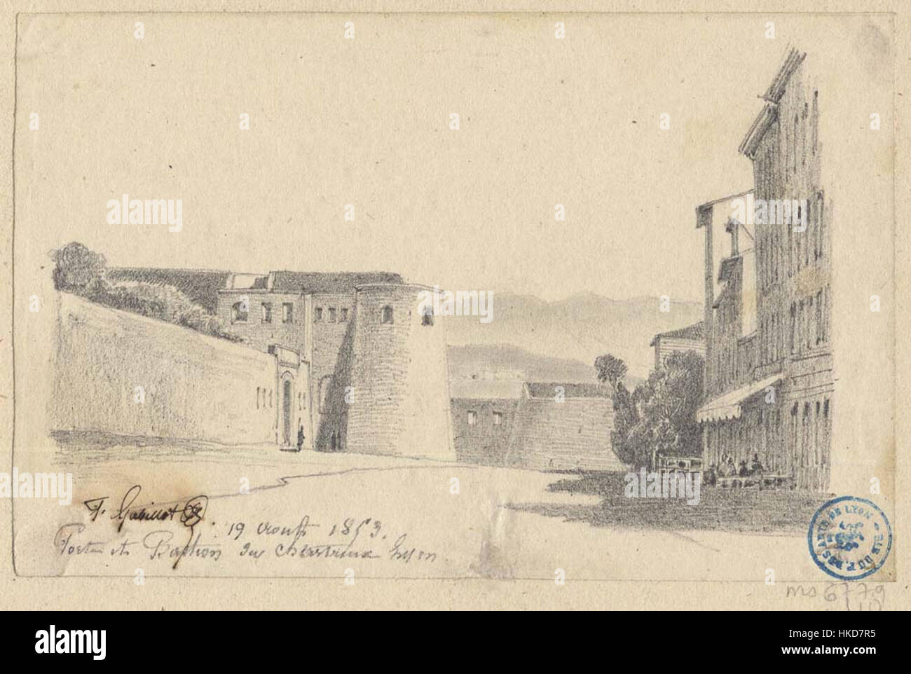 This artwork depicts the *Porte et bastion des Chartreux*, a defensive ...