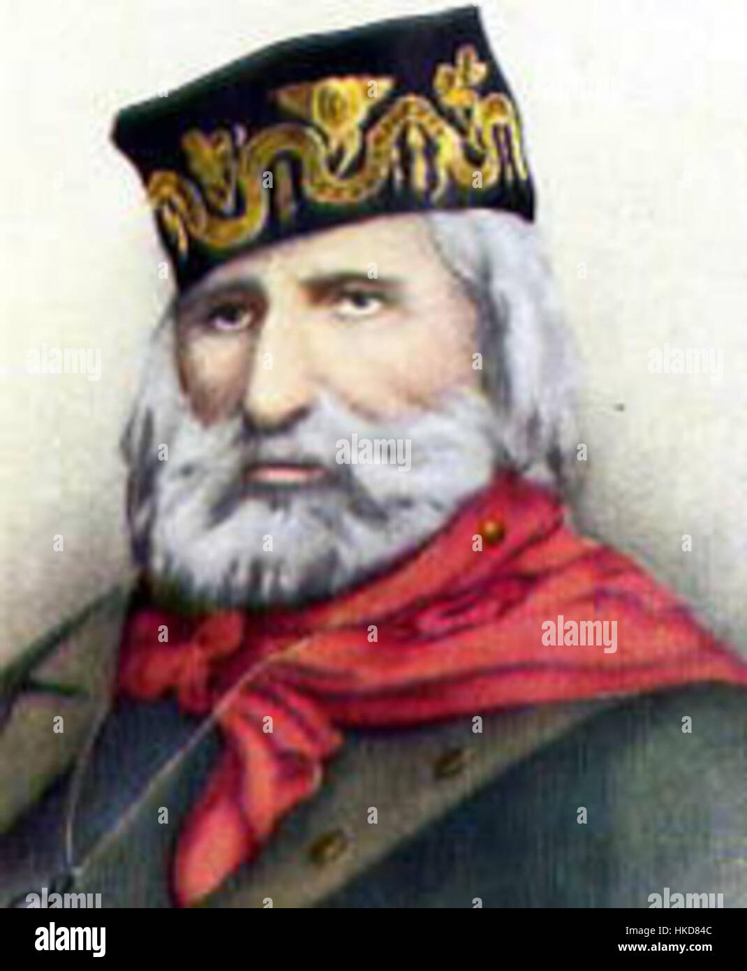 This historical artwork depicts Giuseppe Garibaldi in his later years ...