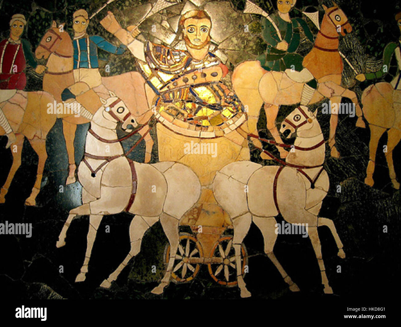 A historical work of art featuring a panel painting. The piece ...