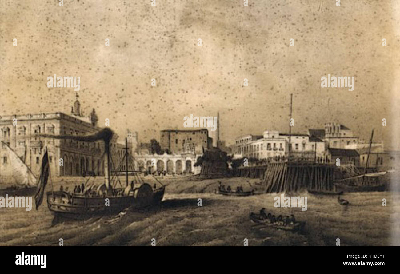 'PuertoantXIX' is a 19th-century artwork depicting a Caribbean port ...
