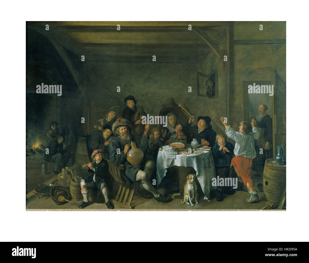 An oil painting depicting a joyful family scene, where members engage ...