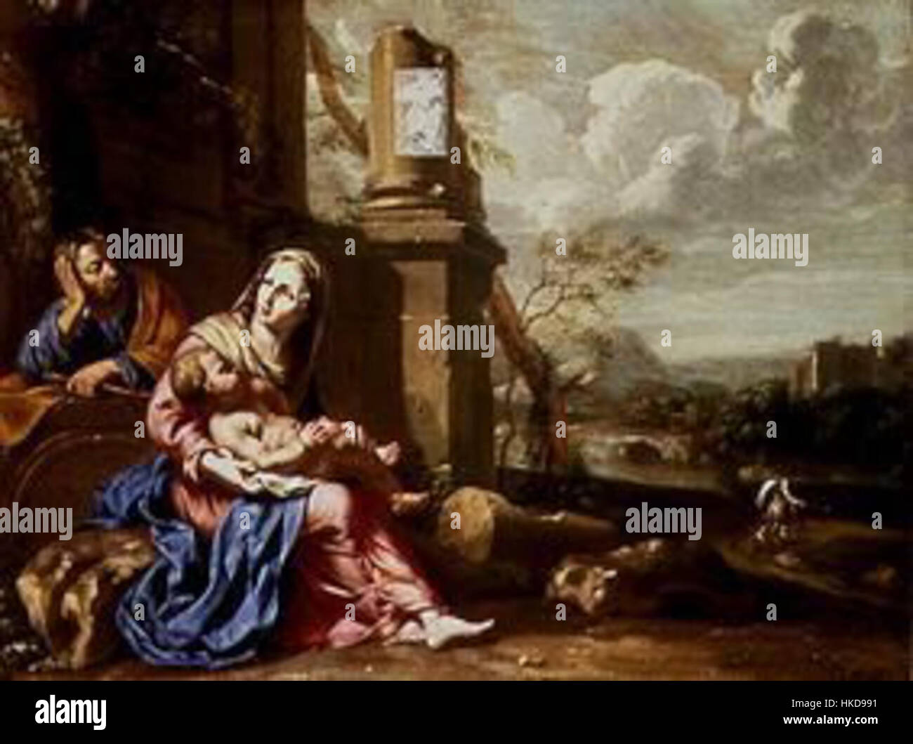 This artwork depicts the biblical story of the flight into Egypt ...