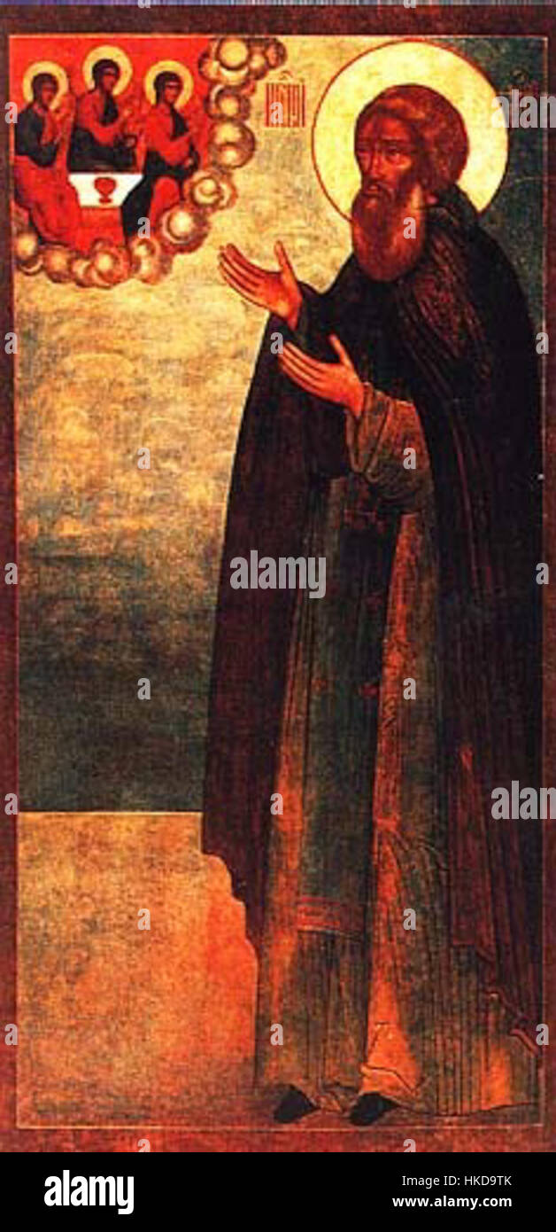 Saint Paisius is depicted in this artwork as a prominent religious ...