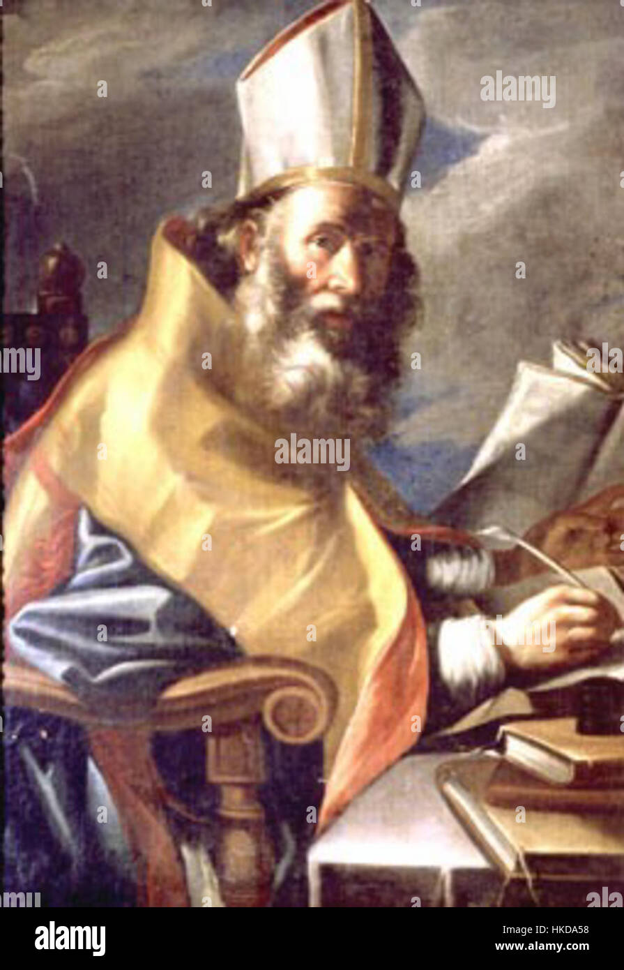 A portrait of Saint Ambrose, depicted in a classical religious painting ...