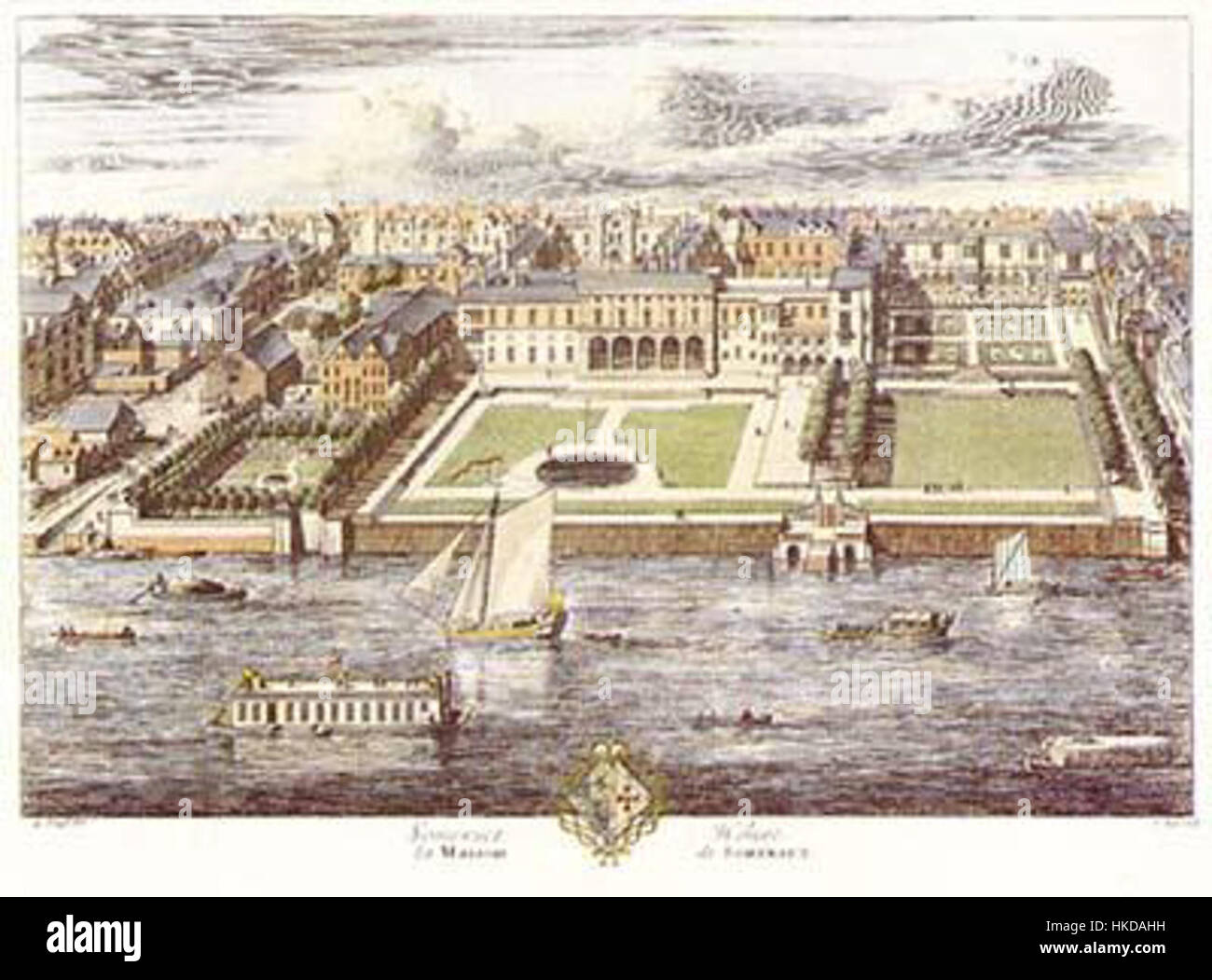 A 1722 depiction of Somerset House by Kip, showcasing the architectural ...