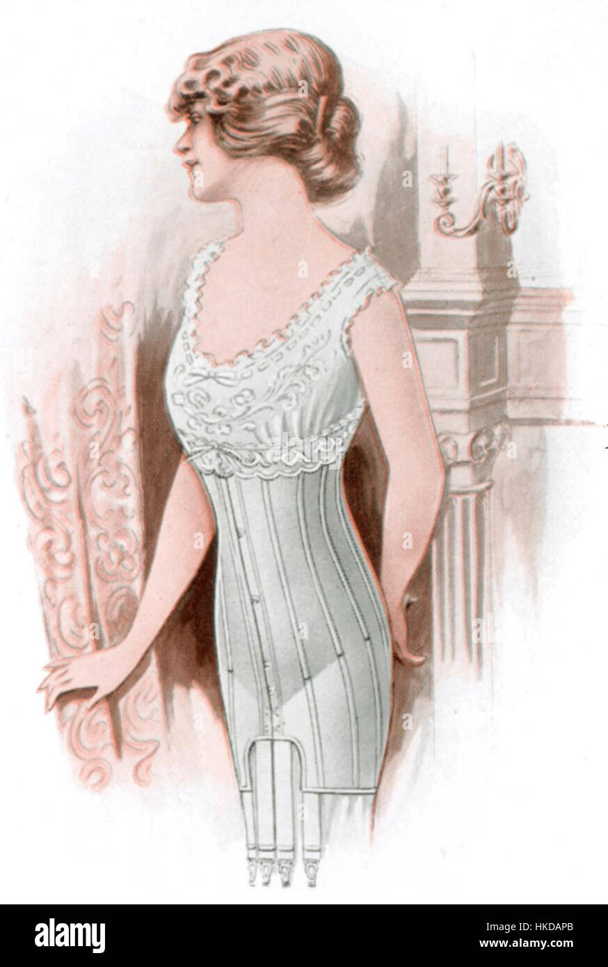 This advertisement features a 1913 Spirella corset, a key fashion ...