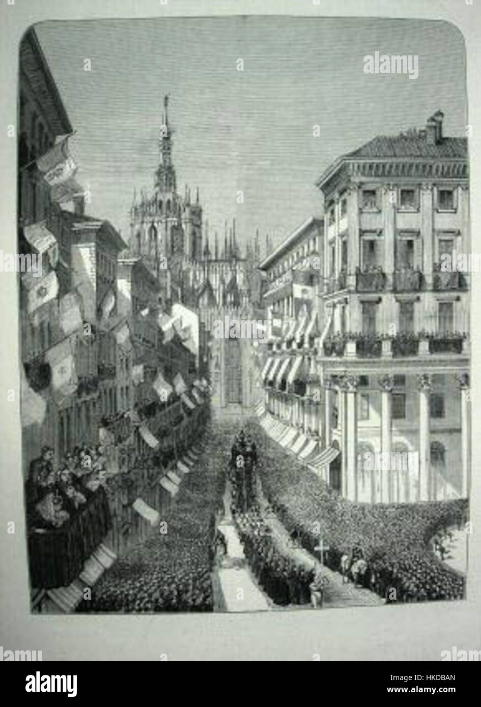 This painting captures a historical funeral procession in Milan, Italy ...