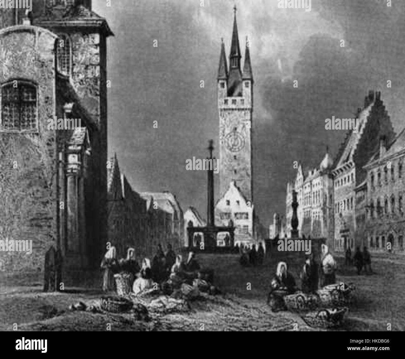 This painting from 1840 depicts the Marktplatz in Straubing, Germany ...