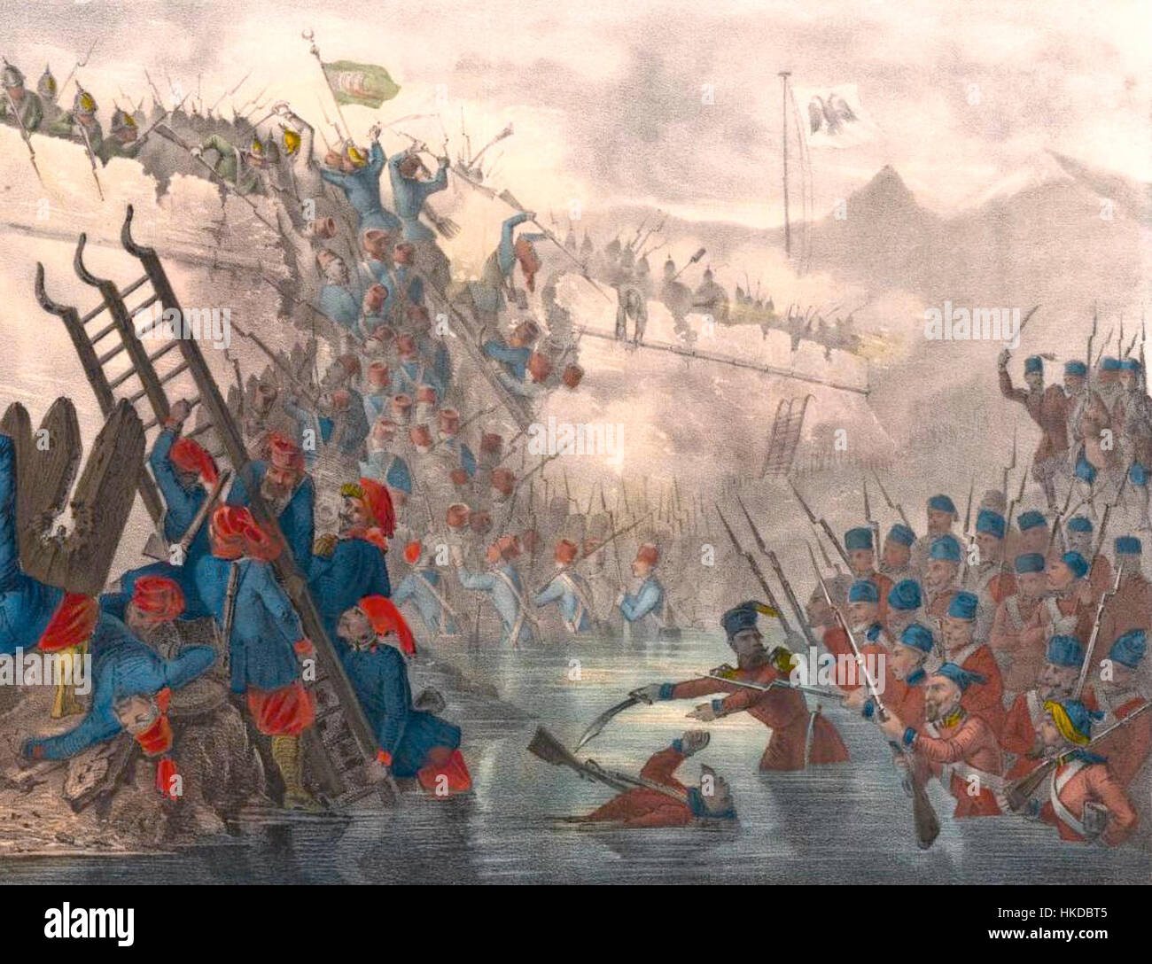 This painting depicts Turkish troops storming the fortified position of ...