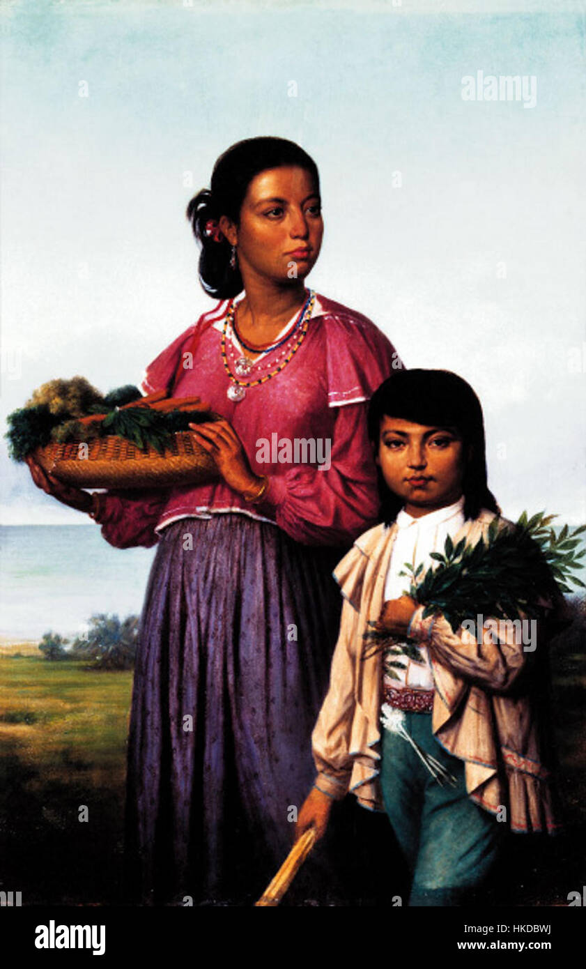 This painting by F. Bernard depicts two Chitimacha Indians, showcasing ...