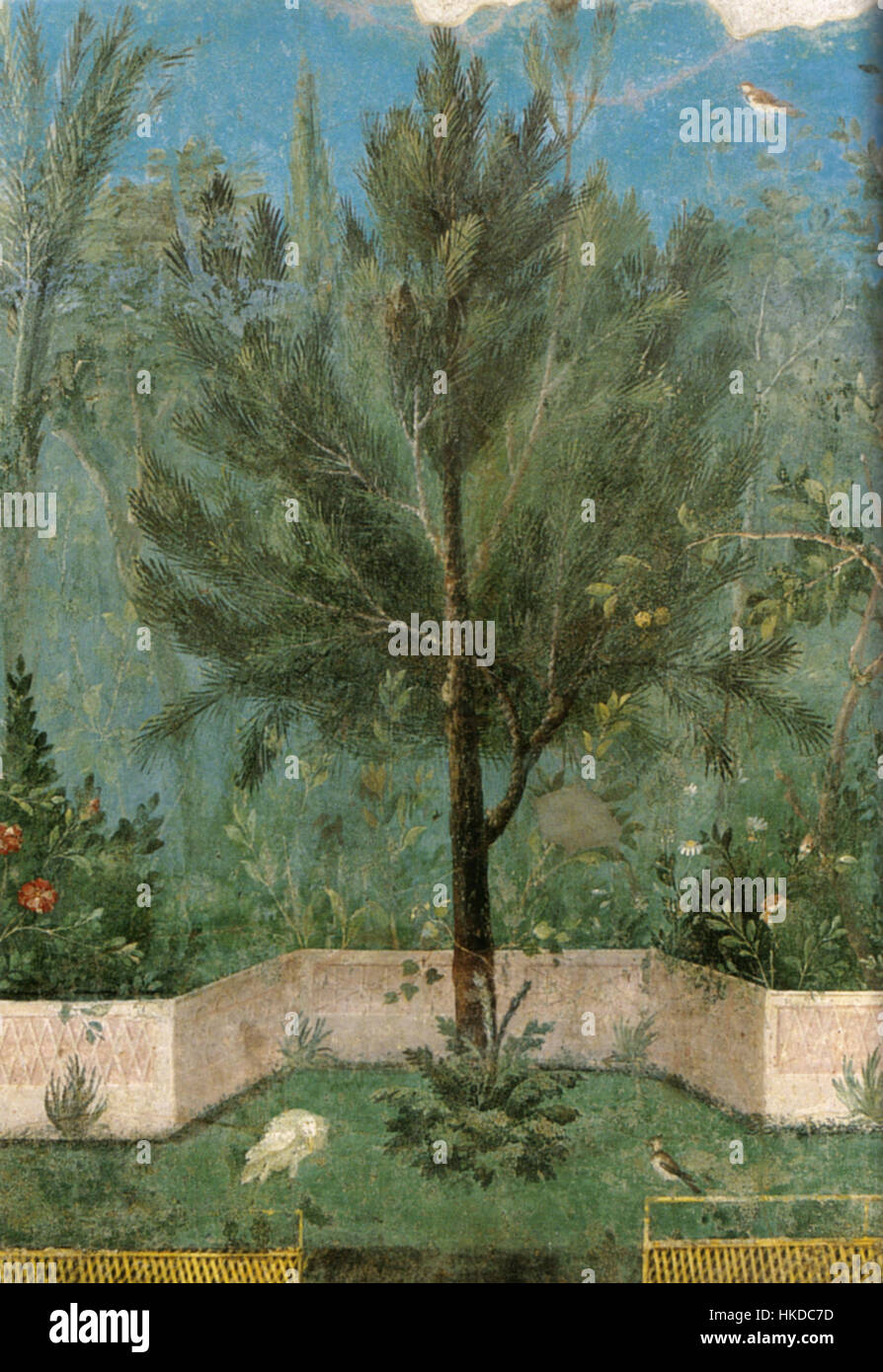 The Villa di Livia’s fresco depicting a northern wall with pine trees ...