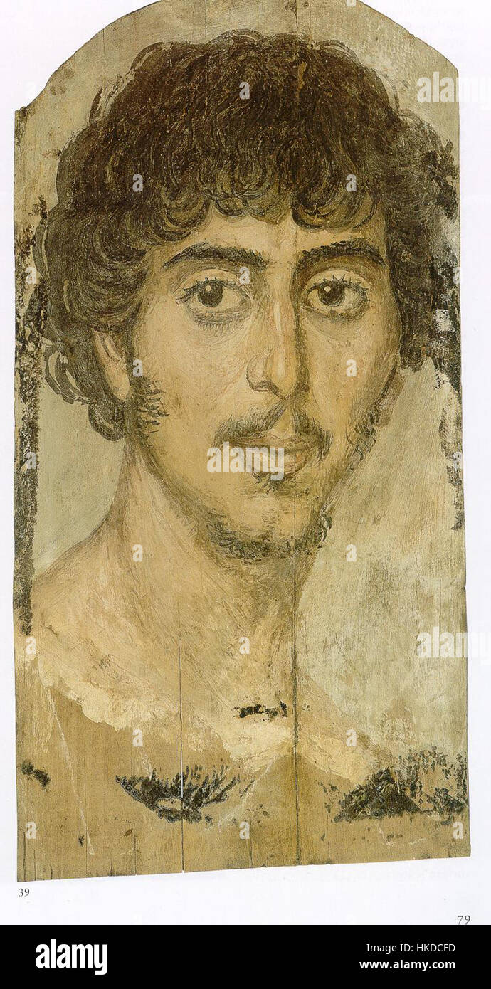 A Fayum mummy portrait from Roman Egypt, painted on wood with encaustic ...
