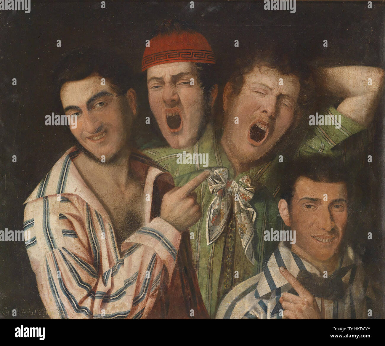 A painting from circa 1850 depicting men caught in mid-yawn, showcasing ...