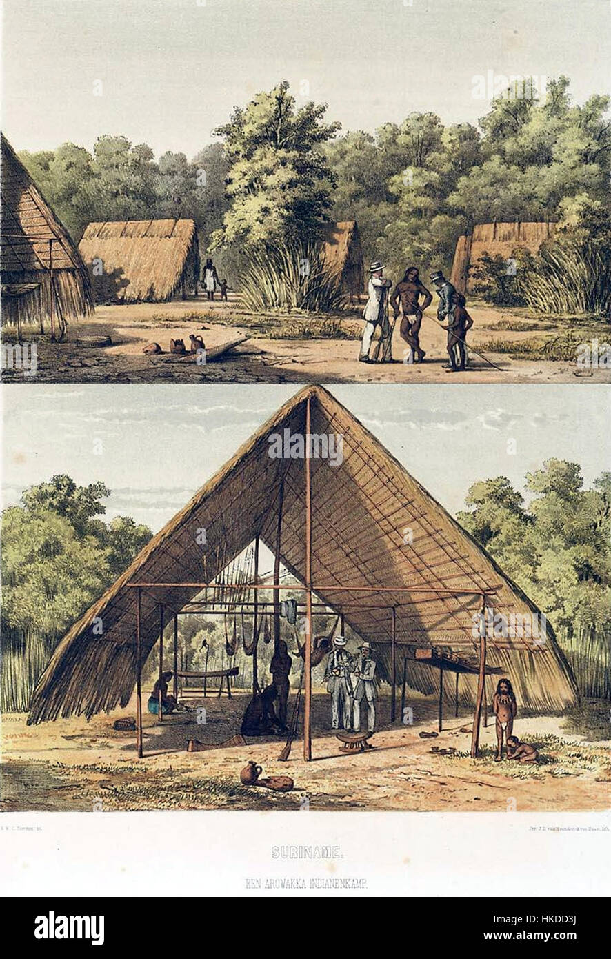 A depiction of an Arowak village, illustrating the traditional ...