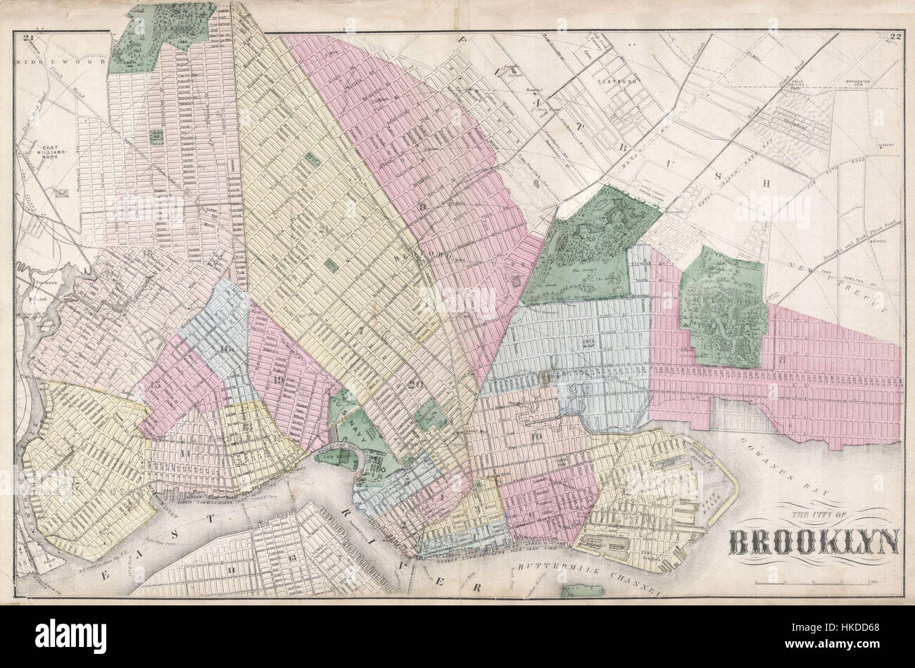 A map from 1873 showing Brooklyn, New York, highlighting the city's ...