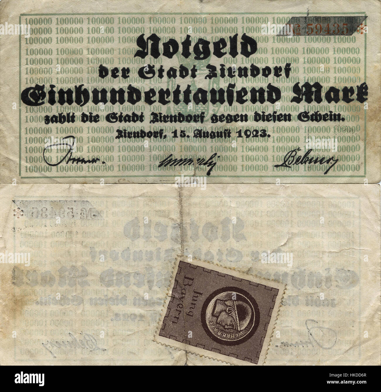 This banknote, issued in Zirndorf in 1923, is a historical artifact ...