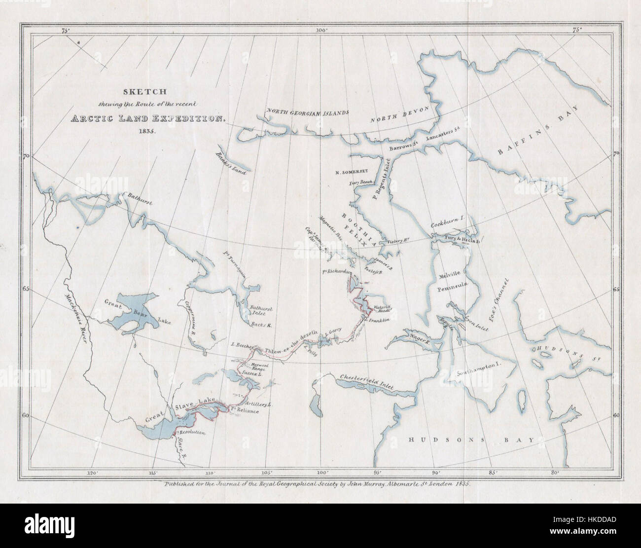 This 1835 map, created by Murray, depicts the Arctic Land Expedition's ...