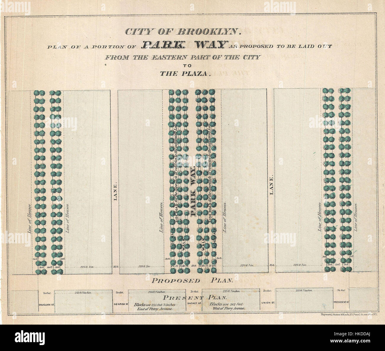 The 1868 layout map of Eastern Parkway in Brooklyn, New York, designed ...