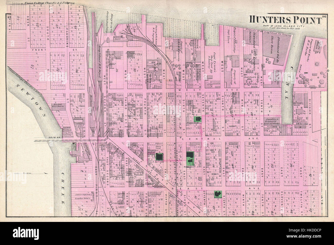 This 1873 Beers map of Hunters Point in Long Island City, Queens, New ...