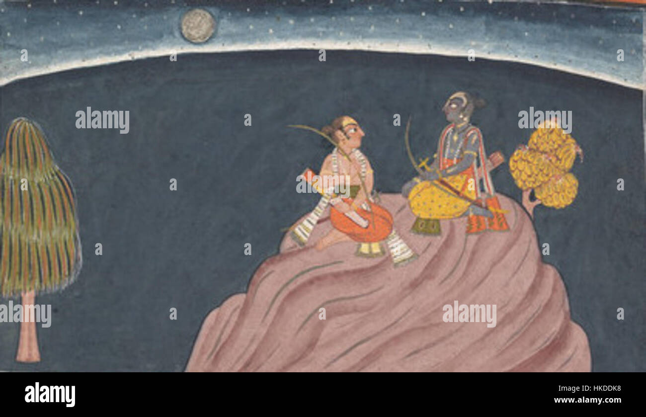 The artwork 'Rama Lakshmana Pravashana' depicts a scene from the Indian ...