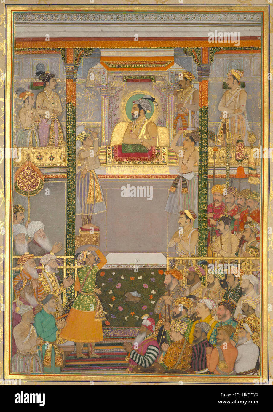 This page from the Windsor Padshahnama, depicting the Darbar of Shah ...