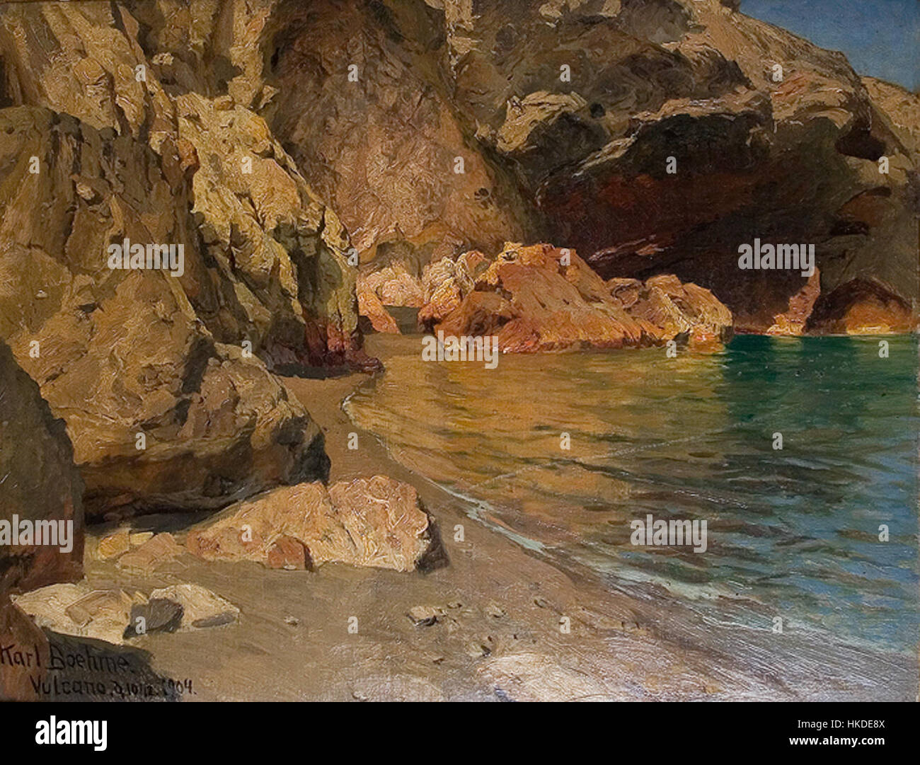 Boehme’s 1907 painting *Vulcano* showcases a volcanic eruption in ...