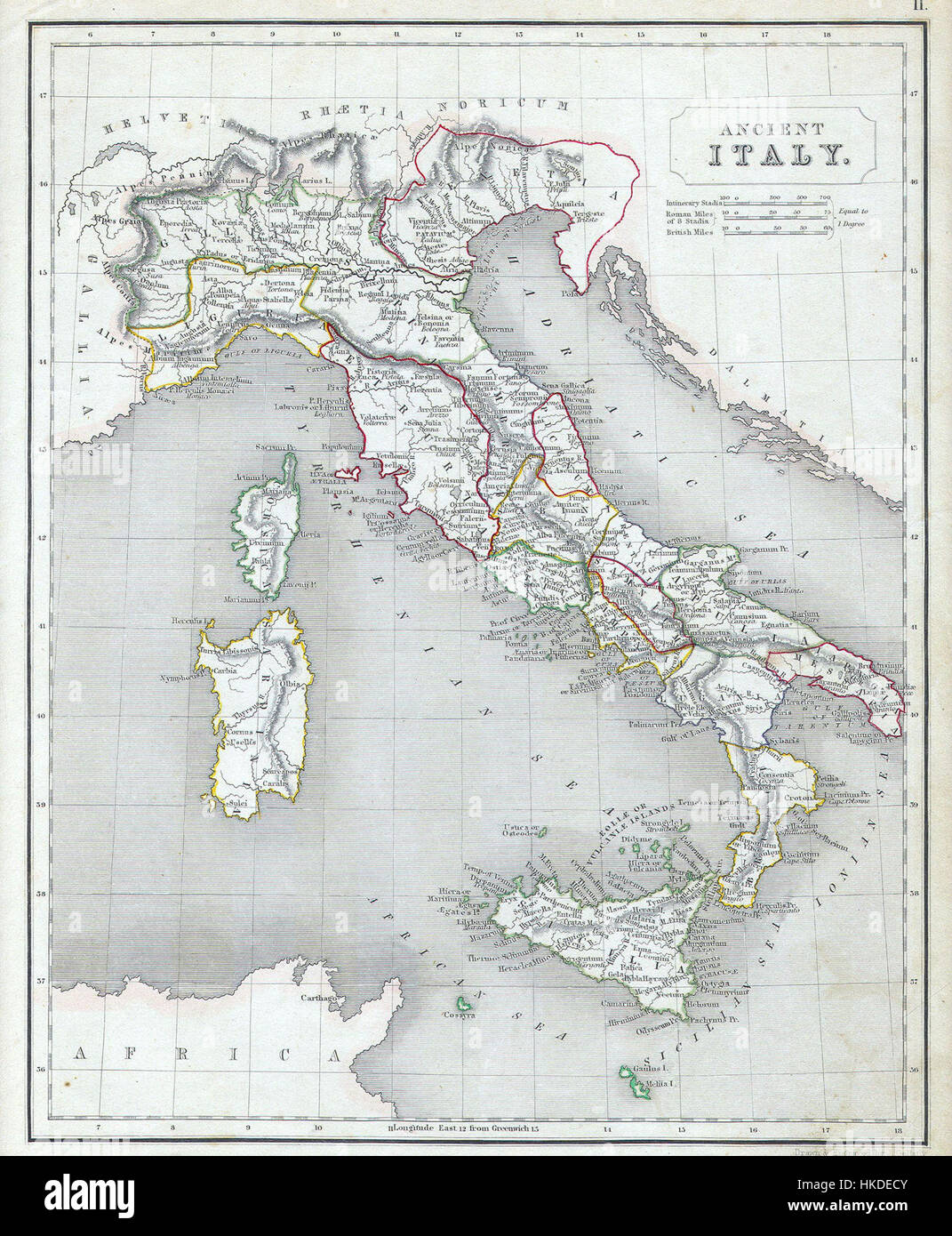 This 1845 map of ancient Italy from Chambers provides a detailed ...