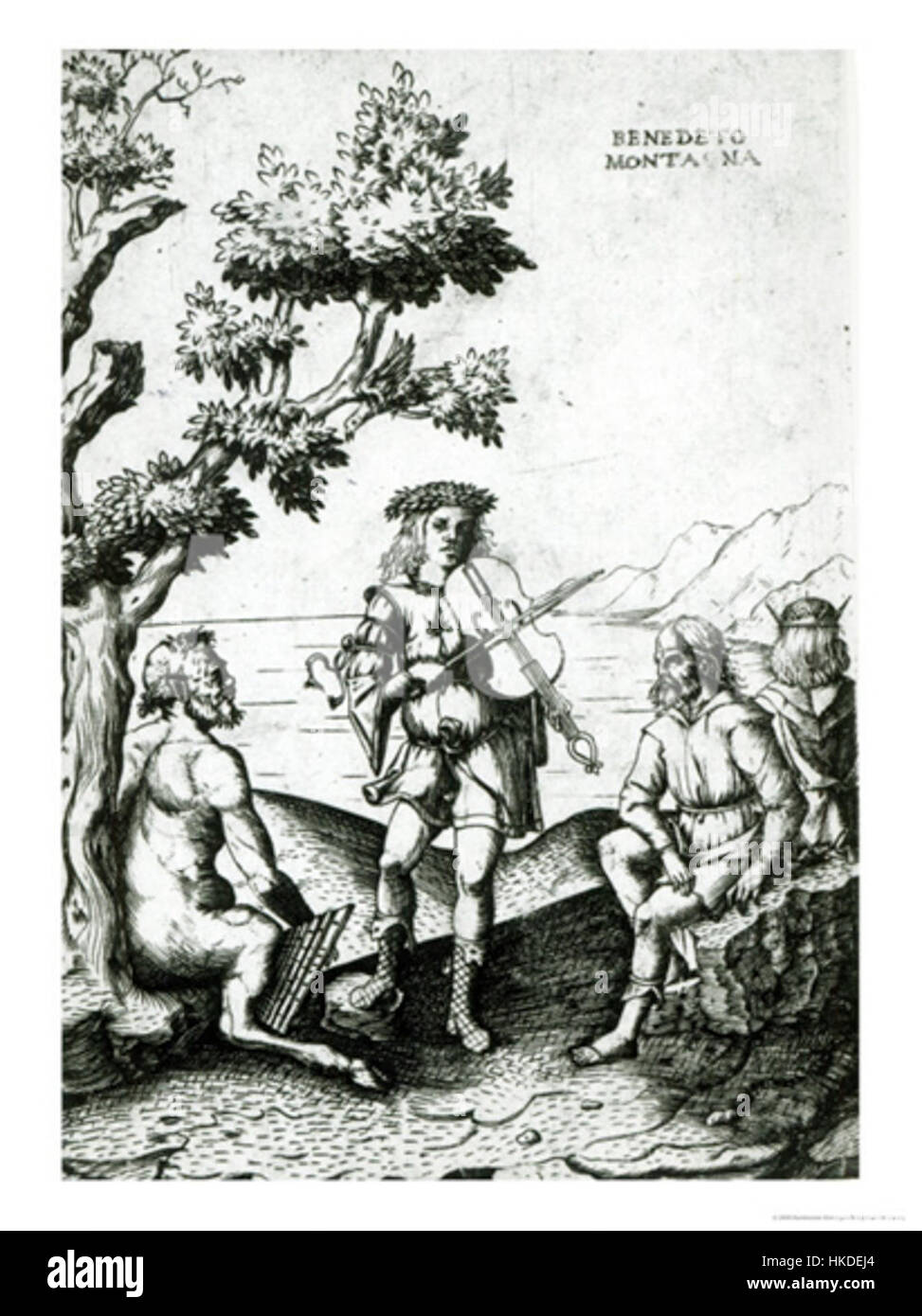 *Apollo and Pan* by Benedetto Montagna portrays the mythological ...