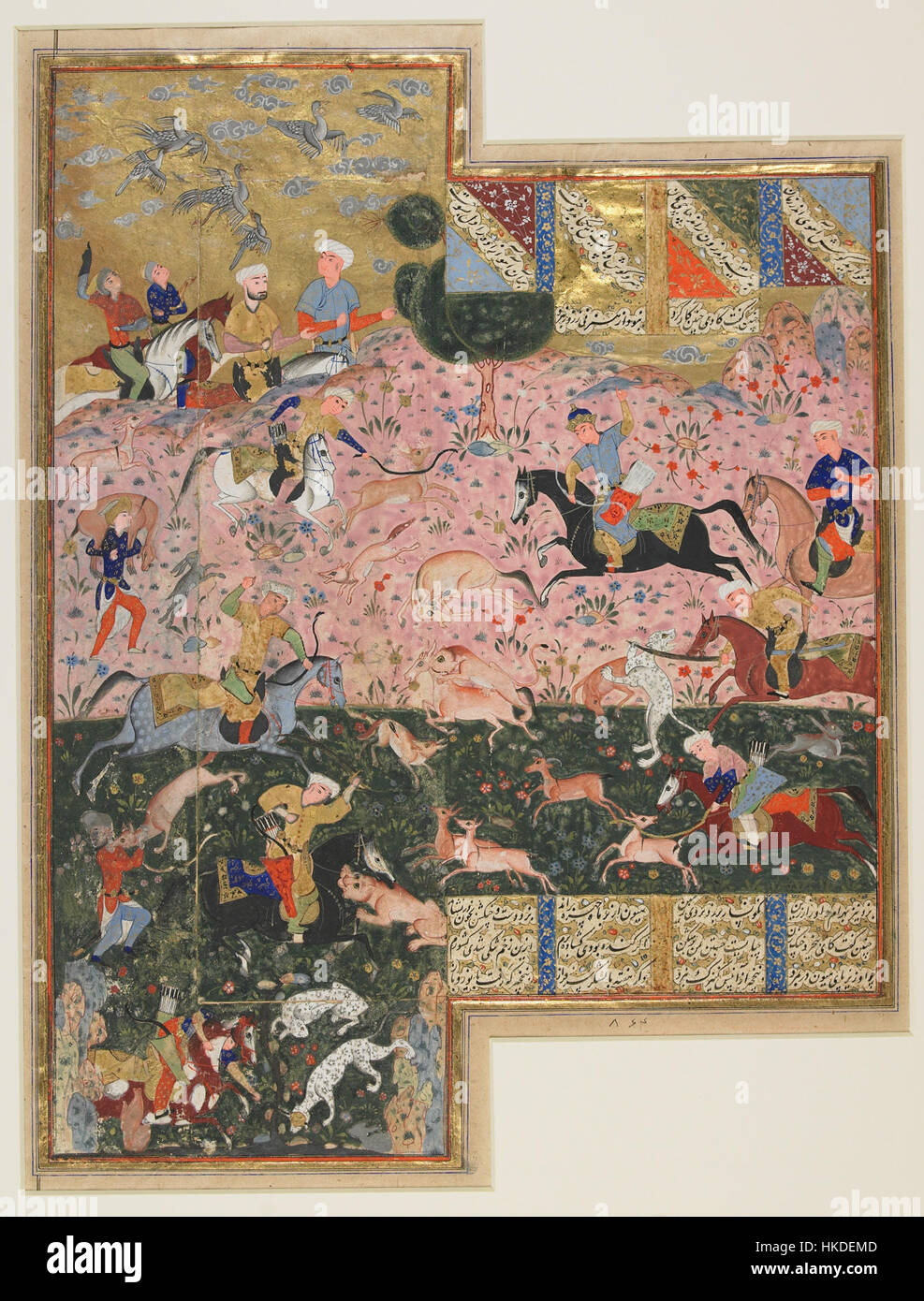 This Persian miniature painting depicts Bahram Gur, a legendary ...