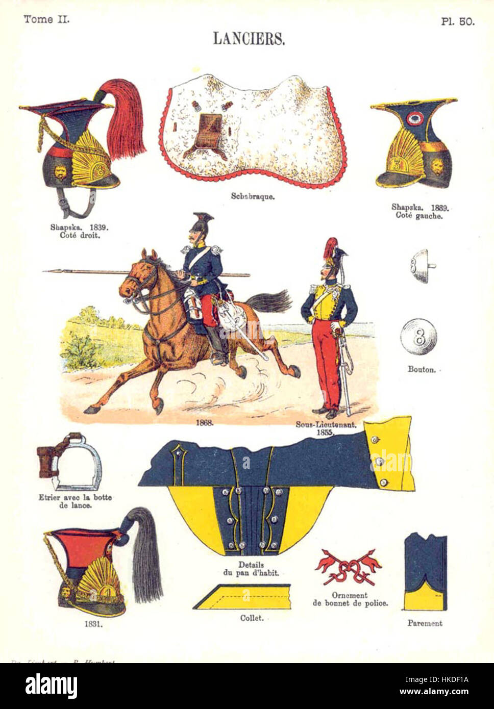 A painting titled *Lanciers 1868*, depicting the lancer cavalry of the ...